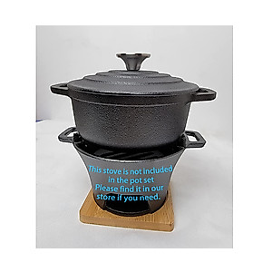 HAWOK Cast Iron Mini Round Cocotte Set, 0.7QT Mini Dutch Ovens with Lids and Bamboo Trays, 667ml/22.57oz/2.82cups, Set of 2, Black