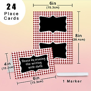 24PCS BBQ Party Decorations Place Cards for Table Setting Red Gingham Tent Cards Plaid Chalkboard Signs with Marker Picnic BBQ Decorations Food Labels for Party Buffet Birthday Baby Shower Party