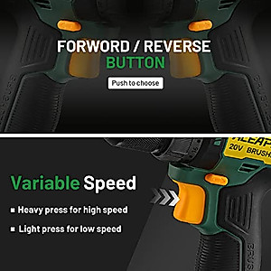 ALEAPOW D10 Cordless Brushless Drill, 20V Drill Driver Kit, 2-Speeds(0-1650RPM), 350 In-lbs, 3/8” Keyless Chuck, 20+1 Torque Setting, 2.0Ah Battery, Charger, LED, 38 Pcs Drill/Driver Bits