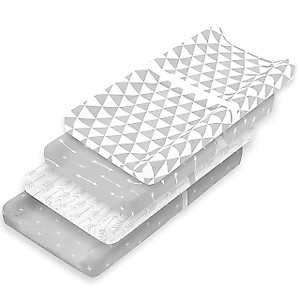 Changing Pad Cover – Premium Baby Changing Pad Covers 4 Pack – Boy or Girl Changing Pad Cover – Pure Jersey Machine Washable Grey & White Changing Table Cover – Diaper Changing Pad Cover Sheets