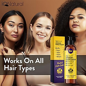 IQ Natural Jamaican Black Castor Oil for Hair Growth and Skin Conditioning, 100% Pure Cold Pressed, Scalp, Nail and Hair Oil - (Unscented) (8oz)