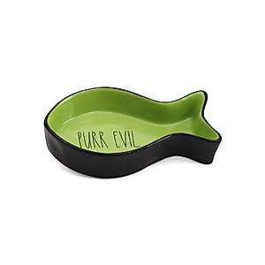 Rae Dunn Ceramic Halloween Cat Bowl (7.5 in W x 4.5 in L x 1.5 in H, Purr Evil/Black/Green)