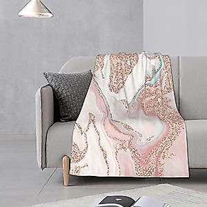 Rose Gold Glitter Coral Gray Pastel Marble Fleece Blanket - All Season 300GSM Lightweight Plush Fuzzy Cozy Soft Flannel Throw Blanket for Bed Sofa Couch Travel Camping 30x50 inches