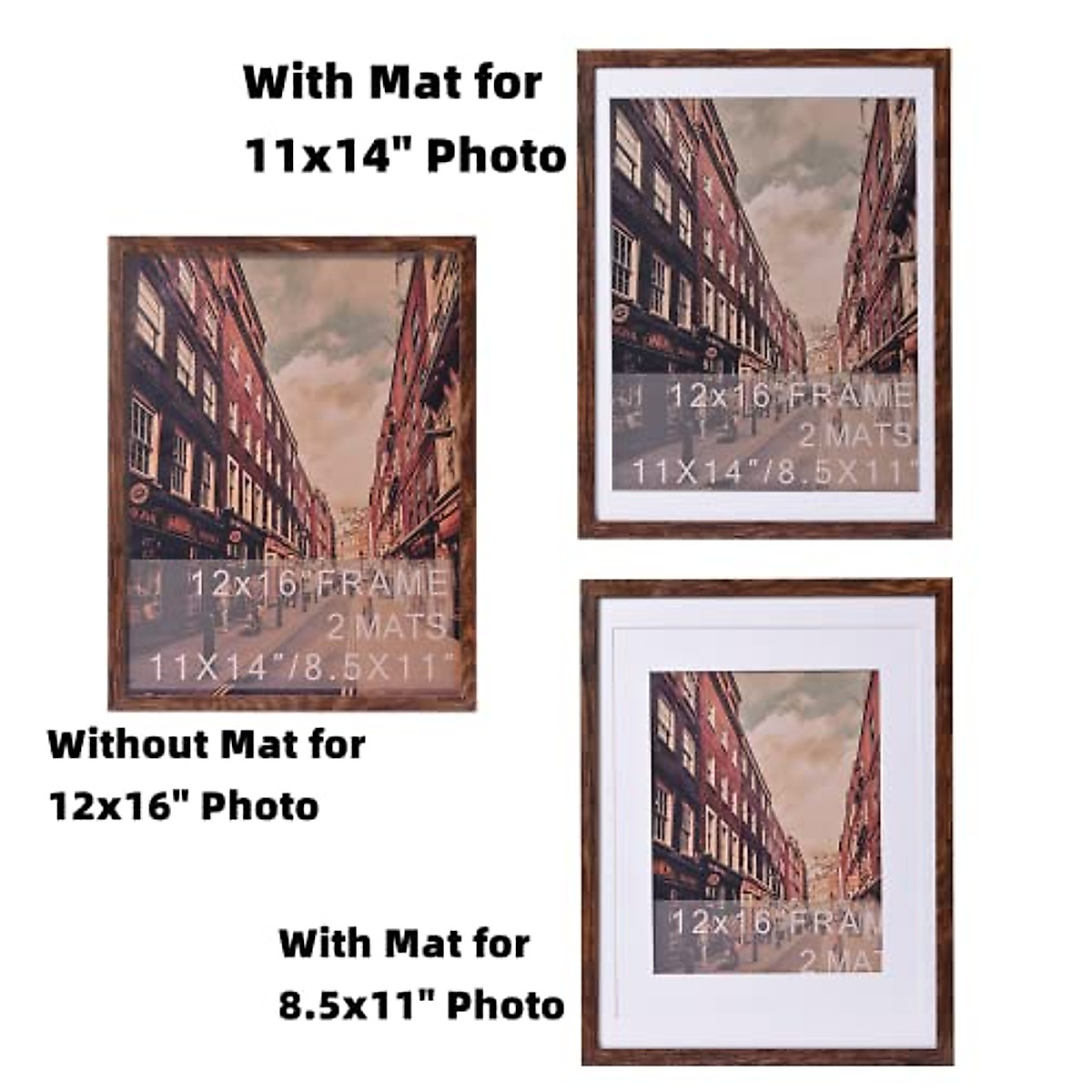 MONT PLEASANT 12x16 Picture Frame 2 Pack,Farmhouse Decor, Distressed Display Pictures 11x14 or 8x10 Diplomas with Mat, Wooden Distressed Photo Frames For Wall Mounting Family Lover Gift (Brown)