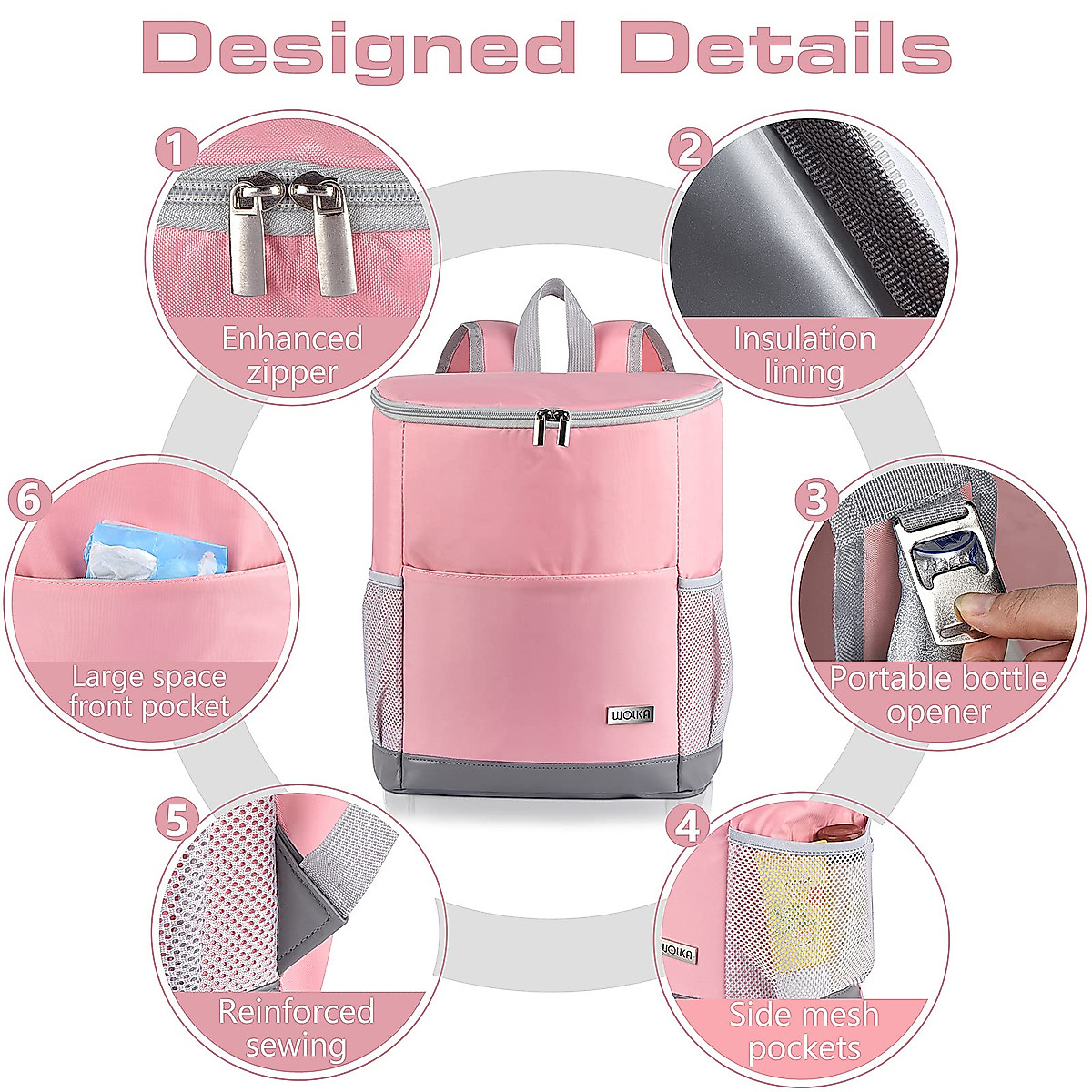 Insulated Outdoor - Leak Proof Backpack Cooler 30 Cans, Waterproof Lightweight Cooler Bag for 12h Hot/Cold Retention - Portable Soft Cooler for Travel, Camping, Beach, Lunch-Pink