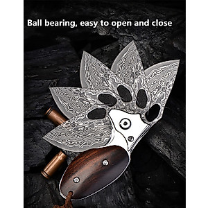 KUNSON Small Folding Knife Pocket Knife Redwood Handle VG10 Damascus Steel Sharp Blade - Pocket Knife for Men - Best Partner for Camping Hunting Fishing - EDC and Outdoor Gear