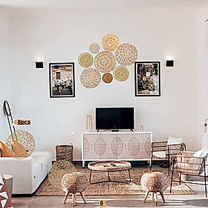 Boho Wall Basket Decor set of 8 (Size: 4.3"-15"), Handmade Boho Wall Baskets Decor, Woven Seagrass Wicker Rattan Flat African Baskets Wall Hanging Decor