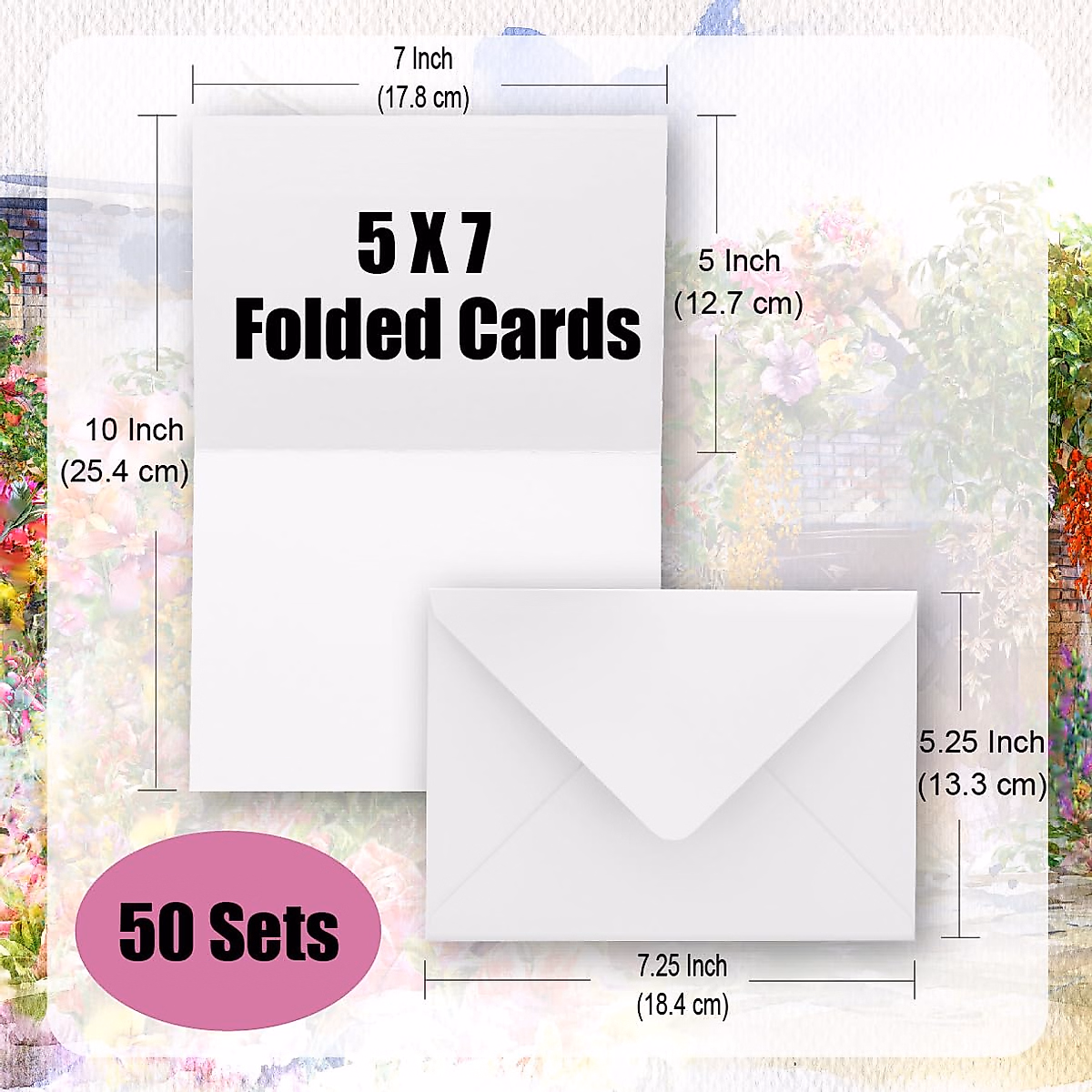 ANSSDO 50 Pack 5x7 Inch White Cotton Watercolor Cards with Envelopes, Foldable, Heavyweight 140lb, Greeting Cards for All Occasions
