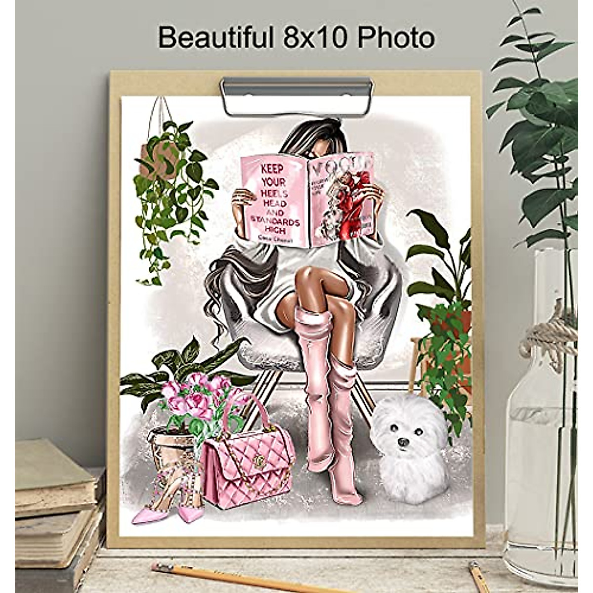 Glam Fashion Wall Decor - African American Wall Art - Black Woman - Designer Girls Bedroom Living Room Bathroom Teens Poster Picture - Afro Girl- Best Friend Housewarming Daughter Gifts for Women 8x10