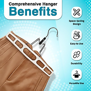 DEILSY™ 10 Pack Pants Hangers Skirt Hangers - Space Saving Pant Hangers with Locking Hook - Versatile Skirt Hangers for Closet Organization - White - Jean Hangers for Men and Women Heavy Duty Hangers