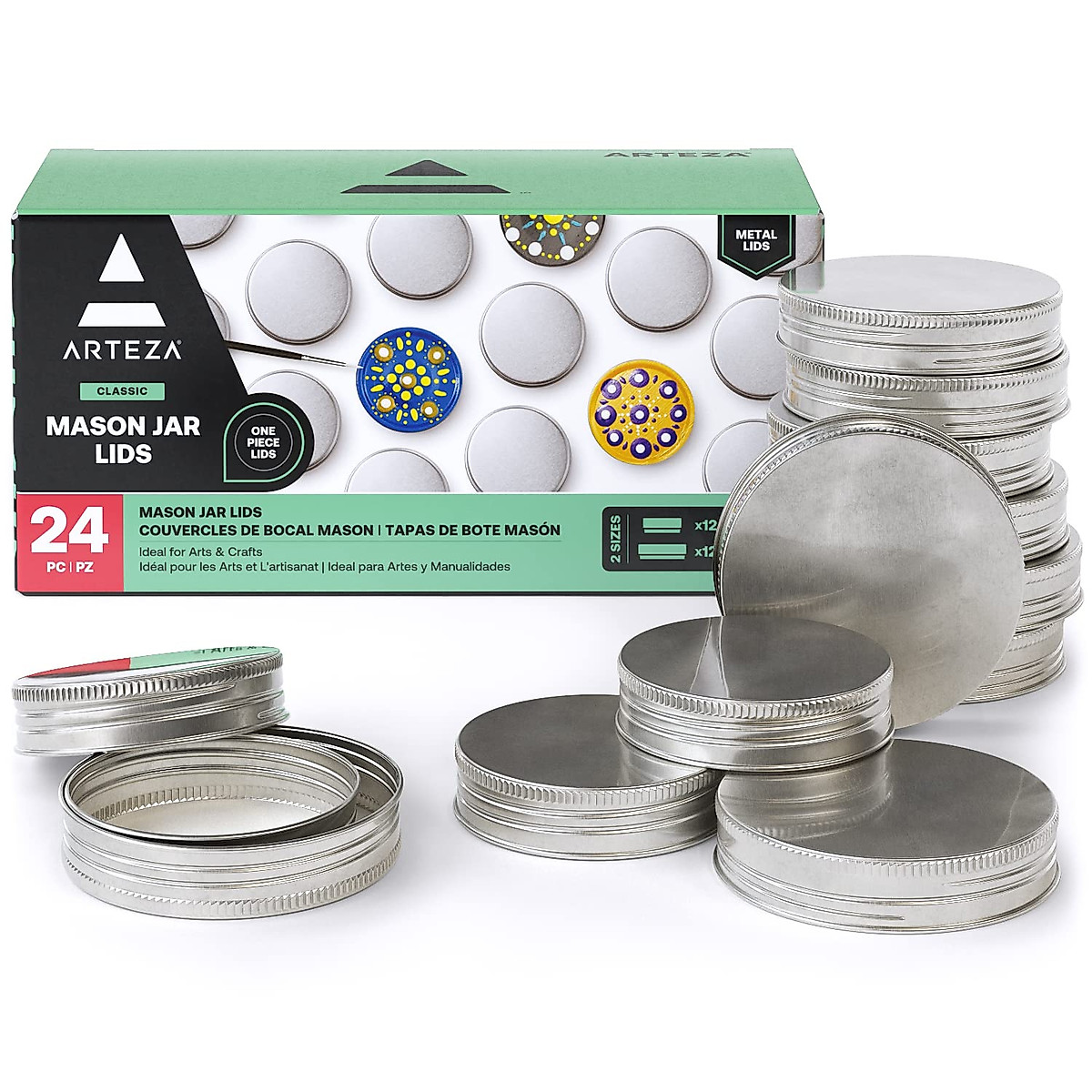 ARTEZA Regular Mouth Mason Jar Lids, 24-Pack, 2.4 Inches and 2.5 Inches, Reusable Canning Lids for DIY, and Home Decor