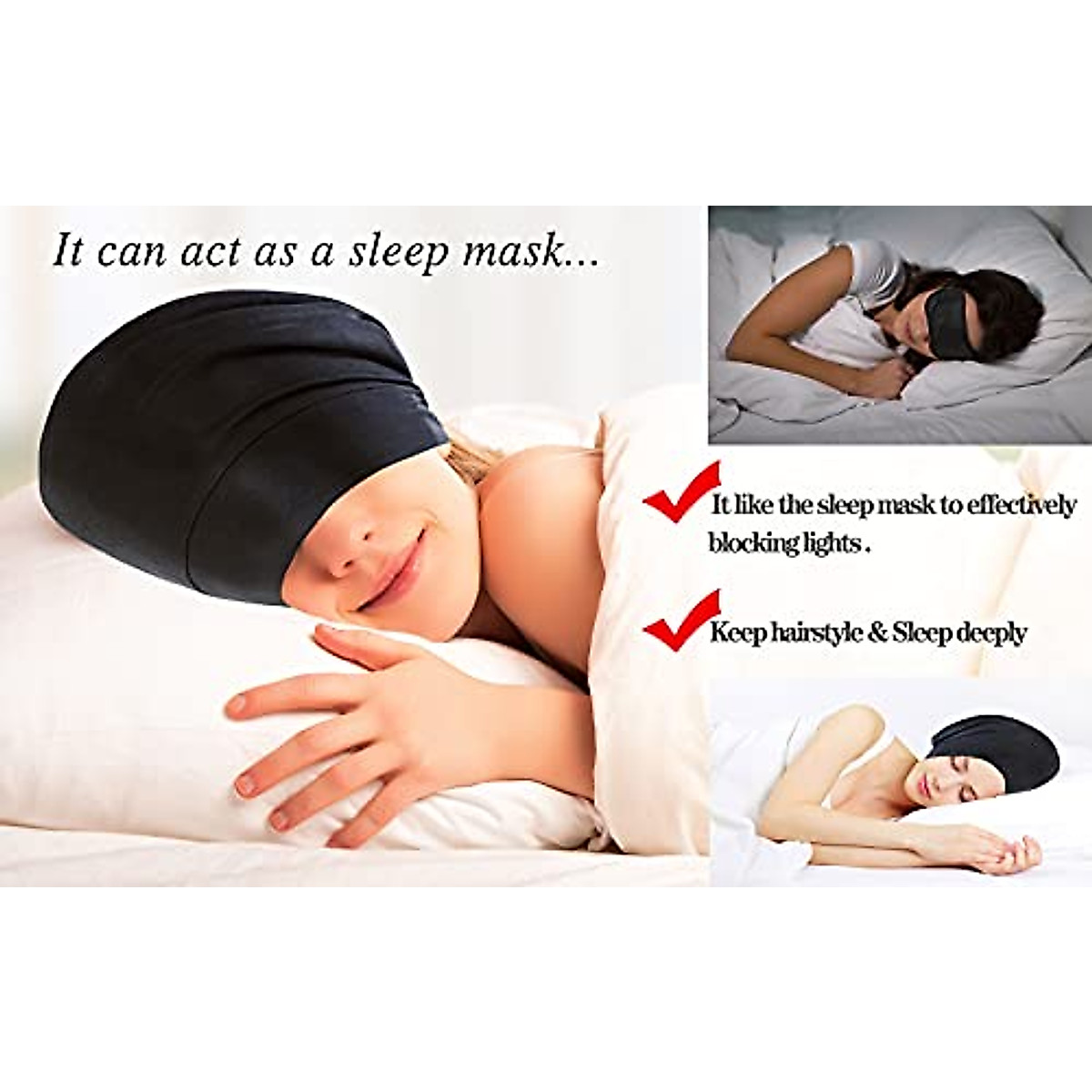 Satin Bonnet Silk Lined Sleep Cap- Adjustable Hair Cover Frizzy Hair Beanie Slouchy Night Cap Hair Protection Patients Care