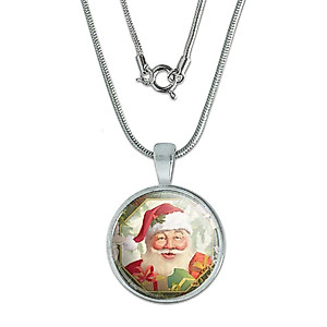 GRAPHICS & MORE Christmas Holiday Festive Jolly Santa Claus 0.75" Pendant with Sterling Silver Plated Chain