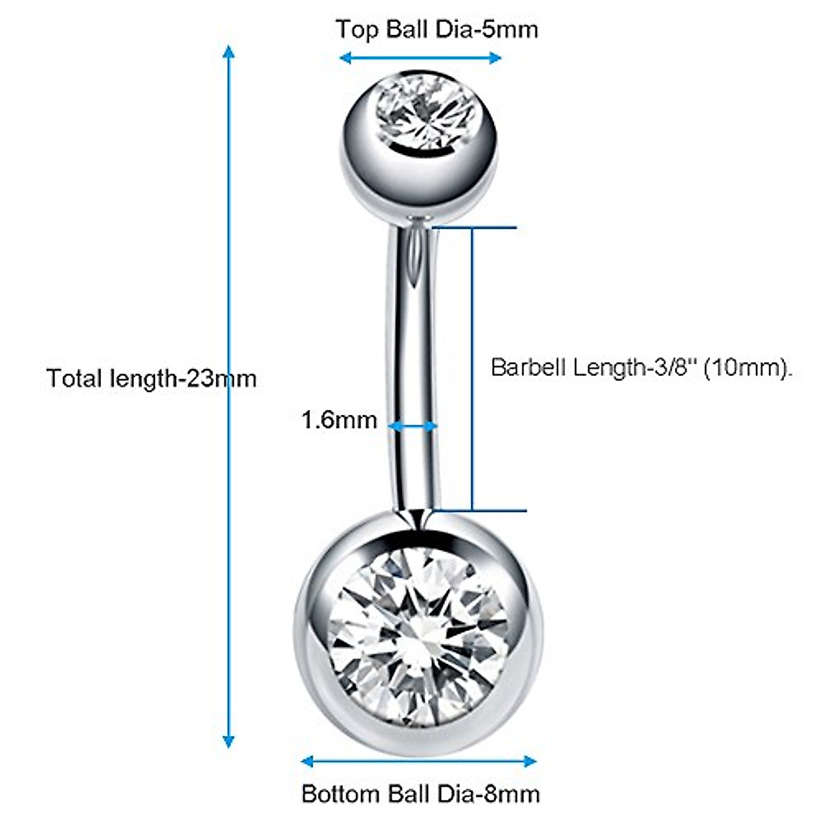 Coolrunner 14G Belly Button Ring Body Jewelry Piercing 10 Pack, Silver Belly Button Ring, Stainless Steel Belly Button Ring for Women