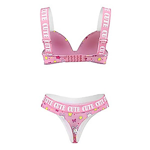 Littleforbig Women Nightwear Strap Sleepwear Cami Top and Thong Bralette Set - Usagi Sporty Pink M