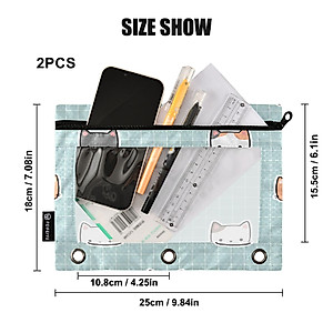 MAOBLYR Cute Cat Kitty Standard 3-Ring Zipper Clear Binder Pocket,Large Capacity Office 7 x 9In (2 PCS)