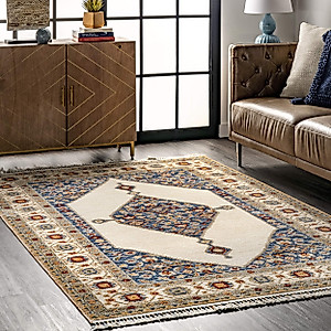nuLOOM Halley Floral Medallion Runner Rug , 2' x 6', Ivory, Rectangular, 0.25" Thick