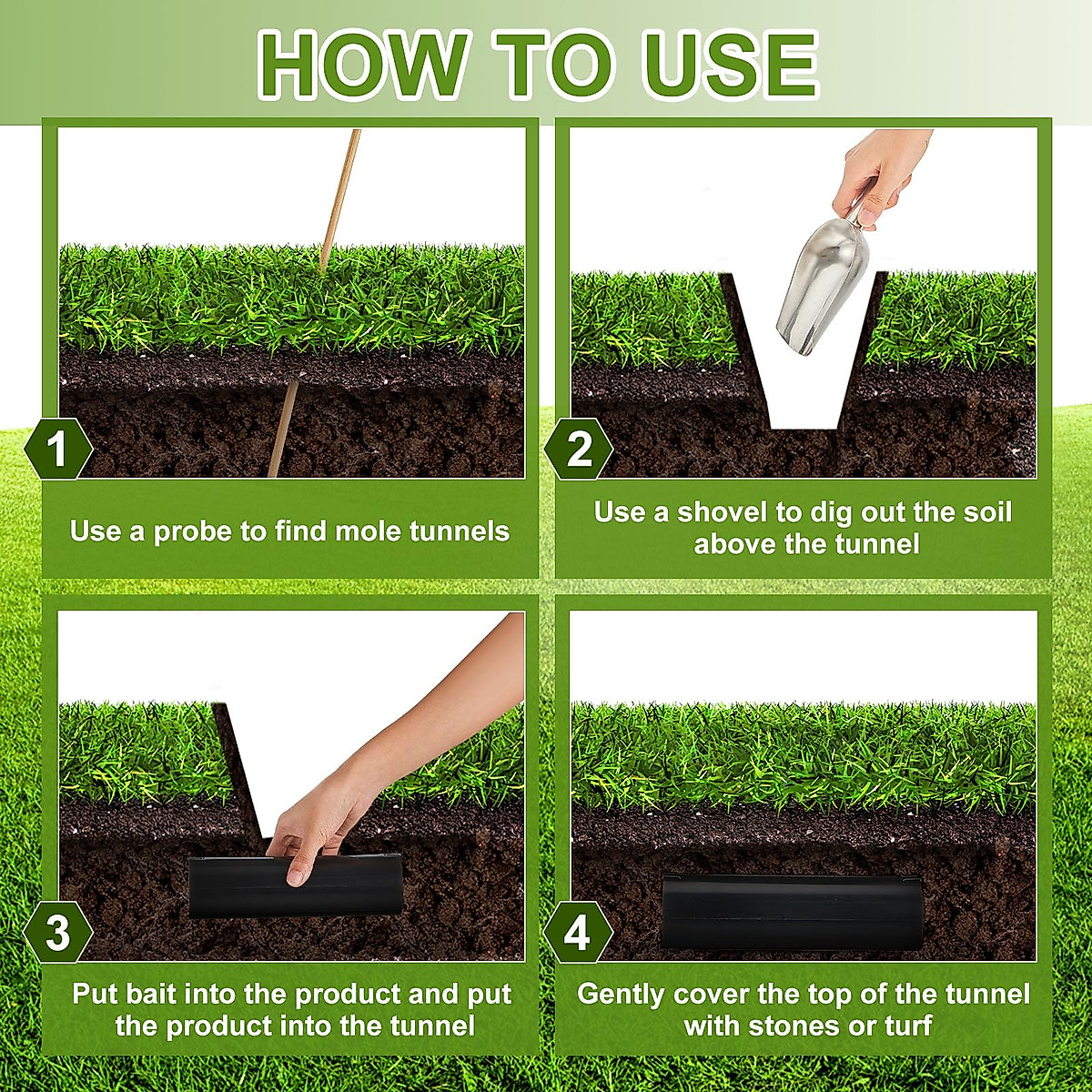 Qualirey 6 Pcs Mole Traps for Lawns Pocket Gopher Trap Catch and Release Live Mole Trap Tunnel Rodent and Gopher Trap Humane Mole Traps for Lawns, Easy to Use, Reusable for Eliminating Pests (Black)