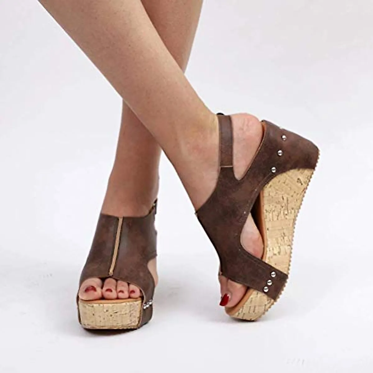 Women Sandals,WensLTD Women Summer Round Toe Rivet Beach Sandals Boho Wedges Shoes (8, Brwon)