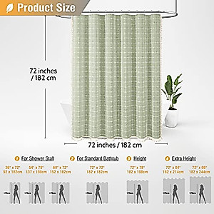 BTTN Boho Farmhouse Shower Curtain, Linen Rustic Heavy Duty Fabric Shower Curtain Set with Tassel, Water Repellent, Bohemian Vintage Country Thick Cloth Shower Curtains for Bathroom, Sage Green, 72x72