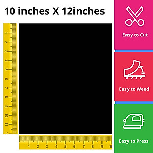 JANDJPACKAGING Black Heat Transfer Vinyl for T- Shirts- 10 Sheets,10"x12" Black HTV Iron On Vinyl for Cricut and Silhouette Cameo Including Teflon Sheet