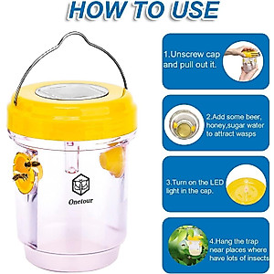 outtkitywi 2 Packs Wasp Trap - Solar Powered Bee Trap Outdoor for Yellow Jackets, Hornets and Wasps - Durable Wasp Killer and Bee Killer - Reusable Yellow Jacket Trap and Insect Trap