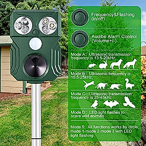 Nevalex Ultrasonic Solar Animal Repeller Outdoor Rabbit Deer Repellent Devices for Garden, Deterrent with Motion Sensor, Strobe Light, Cat Deer Skunk Rat Repellent