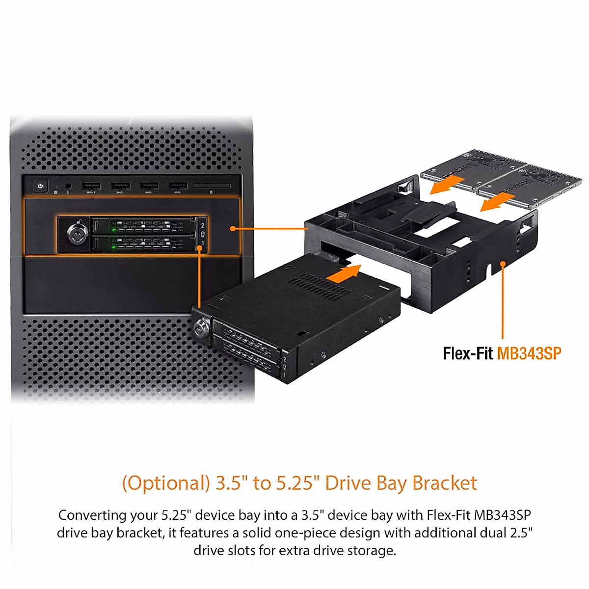 ICY DOCK Rugged 2 Bay 2.5” U.2/U.3 NVMe SSD(7mm) PCIe 4.0 Mobile Rack for External 3.5” Drive Bay | ToughArmor MB092VK-B