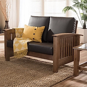 Bowery Hill Traditional Faux Leather/Hardwood Loveseat in Dark Brown