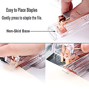 Rose Gold Desk Accessory Kit - Set of Acrylic Desktop Stapler, Staple Remover, Tape Dispenser, Staples and 10 Pieces Blinder Clips for Home School Office Supplies Stationery Desk Supplies