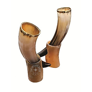 Set of Two Antique Style Horn Drinking Horn Mug with Stand Viking Style Beer Wine Mead Mug Wedding Gift