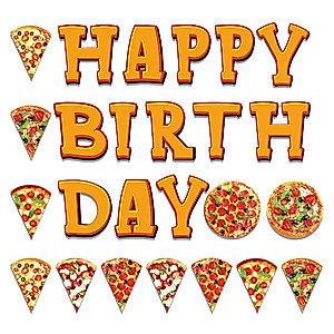 Pizza Party Birthday Banner Pizza Photo Pennant Banner Pizza Happy Birthday Banner Pizza Slice Bunting Banner for Pizza Theme Party Decoration Baby Shower