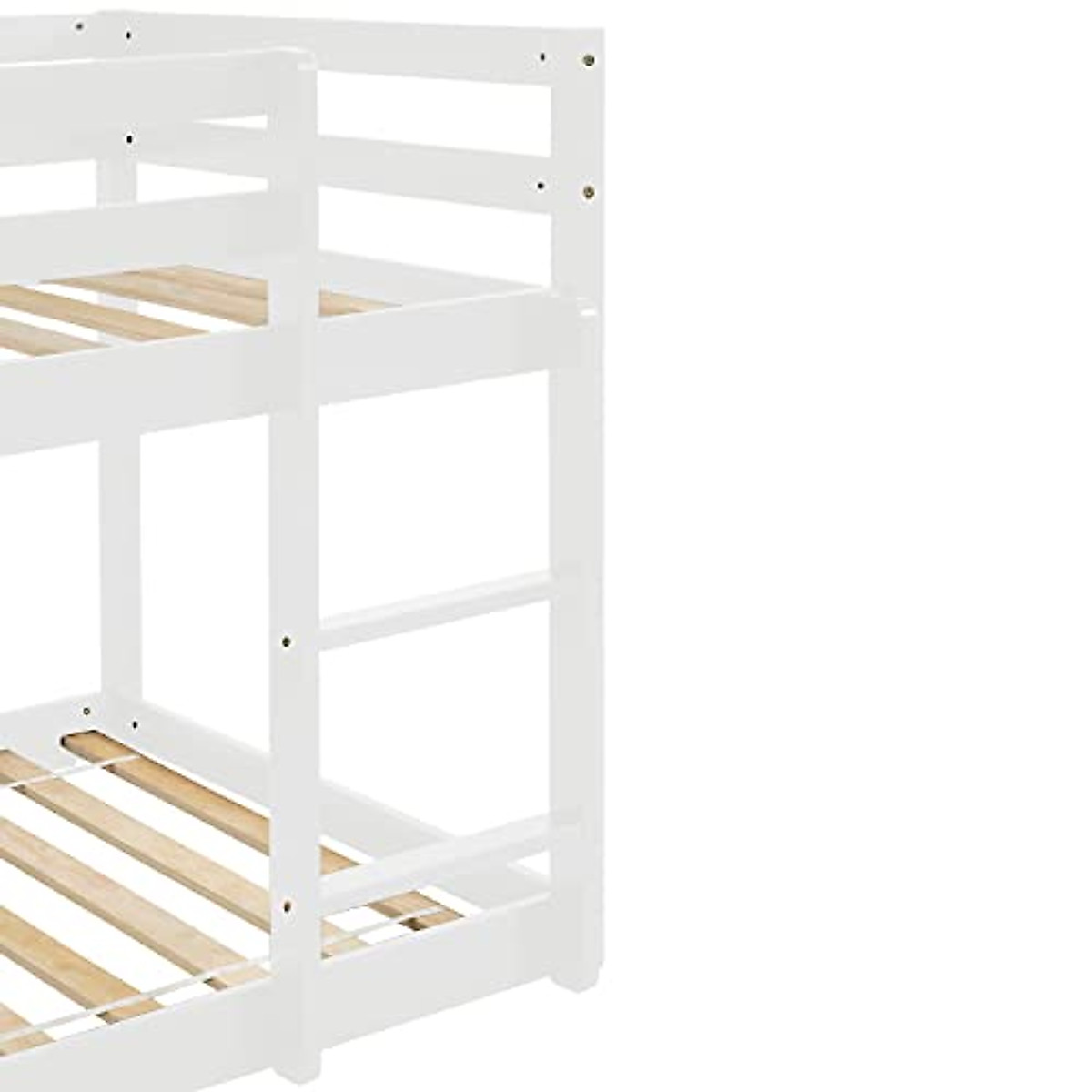 Senviy Twin Over Twin Floor Bunk Bed with and Guardrail,Wooden Bed Frame for Girls and Boys for Bedroom,No Spring Box Needed (White)
