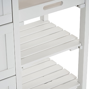 White Mobile Cart on Wheels Coffee Bar w/2 Drawers Kitchen Island Cart with Storage,Rolling Serving Utility Trolley Cart On Wheel with 3 Drawers and 3 Storage Shelves, Kitchen Serving Cart for Bar