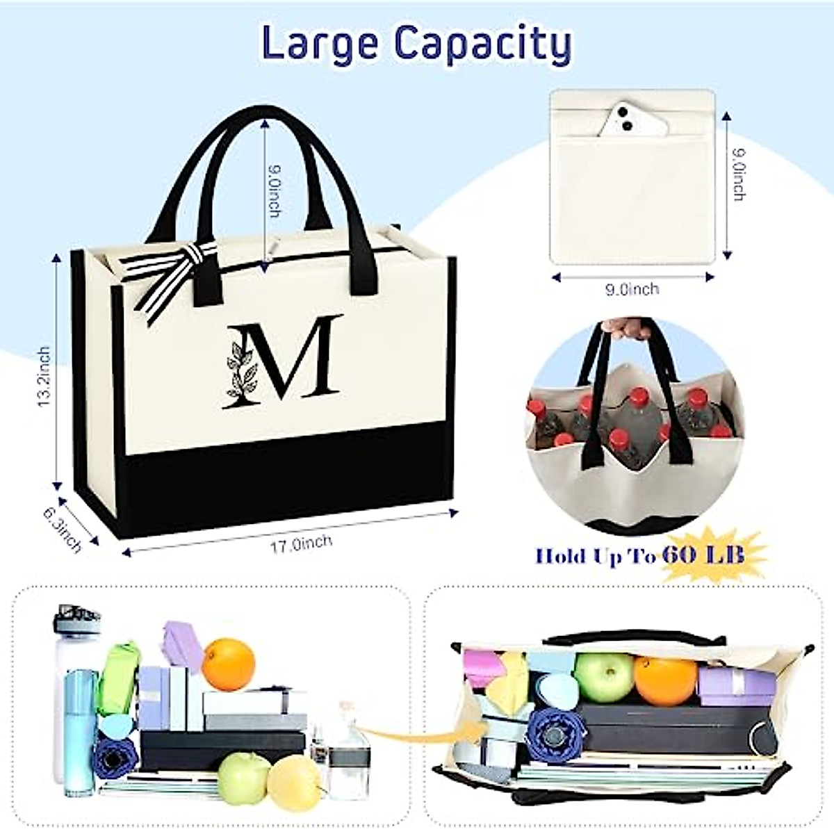 AUNOOL Bulk Tote Bag for Women, Sets of 6 Plain Canvas Bag with Pocket and Zipper, Personalized Gifts for Women Grandma Friend Sister, Bride to be Gifts