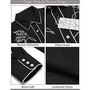 COOFANDY Men's Long Sleeve Embroidered Shirt Casual Slim Fit Button Down Western Shirts ,Black ,Medium