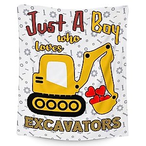 Excavator Blanket for Boys, Men, Excavator Lovers - Soft, Lightweight - 40x50 Inches Crib Size Throw Blanket for Bed, Couch, Sofa - Yellow Cute Lightweight Throws Gift