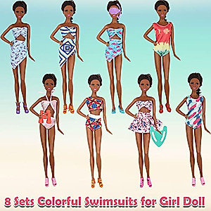 ZTWEDEN Doll Swimsuit Bikini Clothes and Beach Accessories for 11.5 Inch Girl Doll with Surfboard Diving Swim Accessories, 8 Bikini Swim Suit 3 Summer Dresses 10 Shoes Lifebuoys Beach Loungers