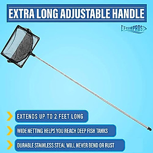 FISH PROS Fine Mesh Fish Tank Net with Long Handle – Aquarium Fish Net with Extendable 24-inch Long Handle – Fish Tank Aquarium Accessories