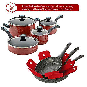 Pot Pan Protectors, Set of 12 and 4 Different Sizes, Larger & Thicker Red Pan Protector Pads, Pan Pot Separator Pads for Stacking and Protecting Your Cookware(10/12/14/16inch)