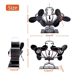 Wood Stove Fan,Double Head 6 Blade Fireplace Fan,Slient Heat Powered Stove Fan for for Gas/Pellet/Wood Burning Stove,200CFM Ecofan Komin Log Wood Burner Fan Stove Accessories Non Electric