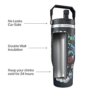 Demon Slayer Kimetsu No Yaiba Tanjiro Tumbler with Lid, 30 Oz Water Cup, Vacuum Insulated, Anime Water Bottle, Reusable Insulated Stainless Steel tumbler for Water, Iced Tea or Coffee