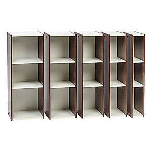 IRIS USA, Inc. 3-Tier Cubby Storage Bookshelf with Adjustable Shelves, 8" Width Stackable Easy Assembly Space Saving Shelving Unit Bookcase, Walnut Brown/White