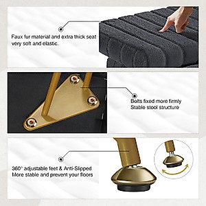 Greenstell Vanity Stool Chair Faux Fur with Storage,15.7"L x 11.8"W x 19.4"H Soft Ottoman 4 Metal Legs with Anti-Slip Feet, Furry Padded Seat, Modern Multifunctional Chairs for Makeup, Bedroom Grey