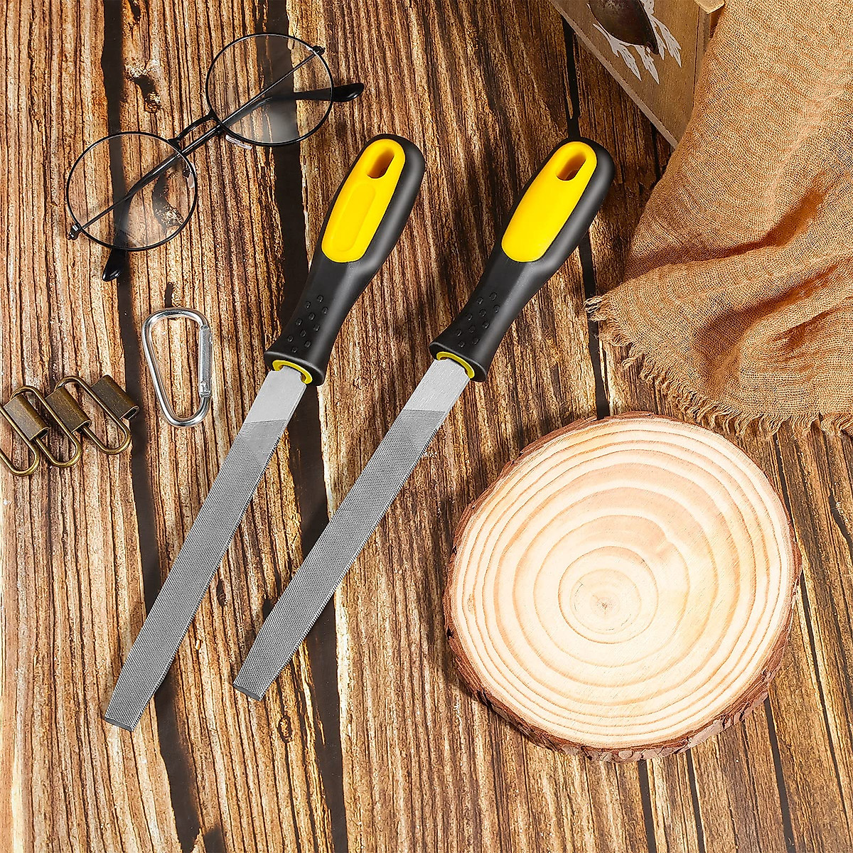 Zhehao 2 Pieces Flat File Metal Axe Sharpener File Steel Rectangular Cut Axe File 6 Inch Mill Hand File Single Cut Hardened with Handle for Metal Axe Sharpening Extended Use