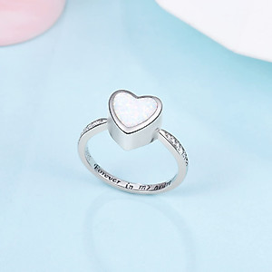 925 Sterling Silver Heart Urn Rings Hold Loved Ones Ashes Cremation Memorial Ring Keepsake Jewelry for Women for Human Ashes (White, 10)