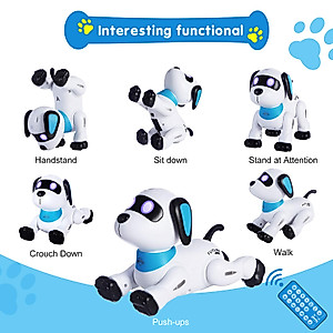 yiman Remote Control Robot Dog Toy, Programmable Interactive & Smart Dancing Robots for Kids 5 and up, RC Stunt Toy Dog with Sound LED Eyes, Electronic Pets Toys Robotic Dogs for Kids Gifts Blue
