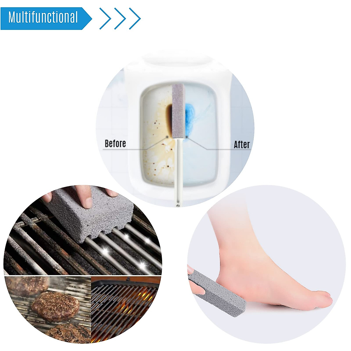 Pumice Stone for Cleaning,1 Extra Long Handle Pumice Stone Toilet Bowl Cleaner & 2 Pieces Pumice Stones, for Bath/Pool/Kitchen/Household Cleaning,3 Pack