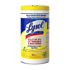 Lysol Disinfectant Wipes, Multi-Surface Antibacterial Cleaning Wipes, For Disinfecting and Cleaning, Lemon and Lime Blossom, 80 Count (Pack of 1)