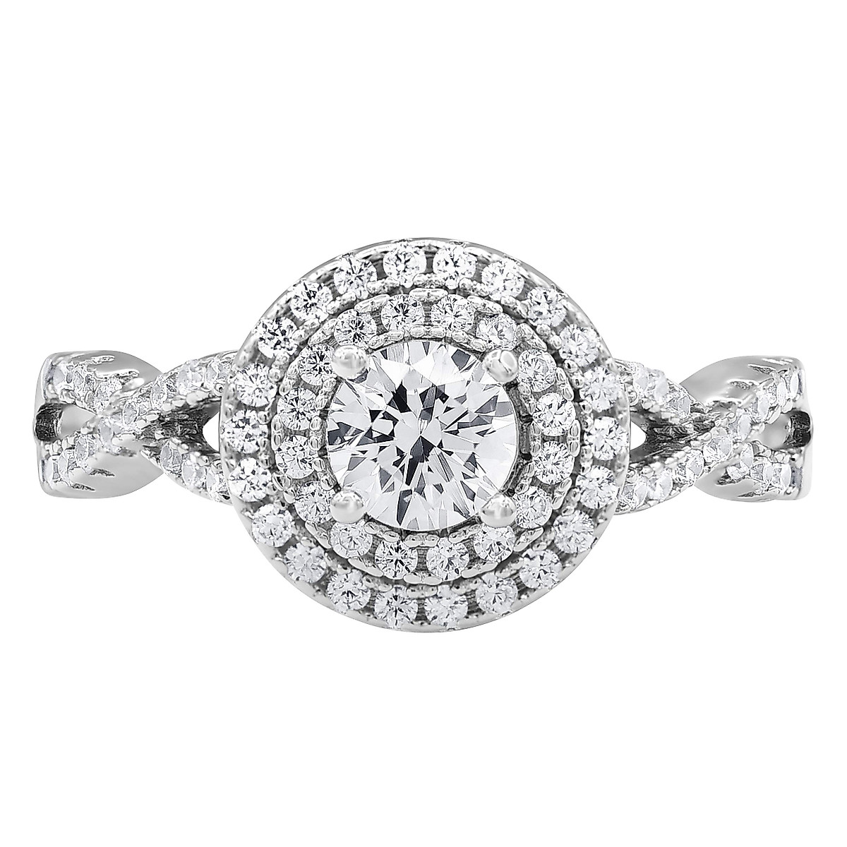 Beyond Brilliance 0.30 Carat Diamond, Sterling Silver Prong Set Round Cut Cubic Zirconia Double Halo Engagement Ring Wedding Fashion Jewelry for Women | Gift Box Included